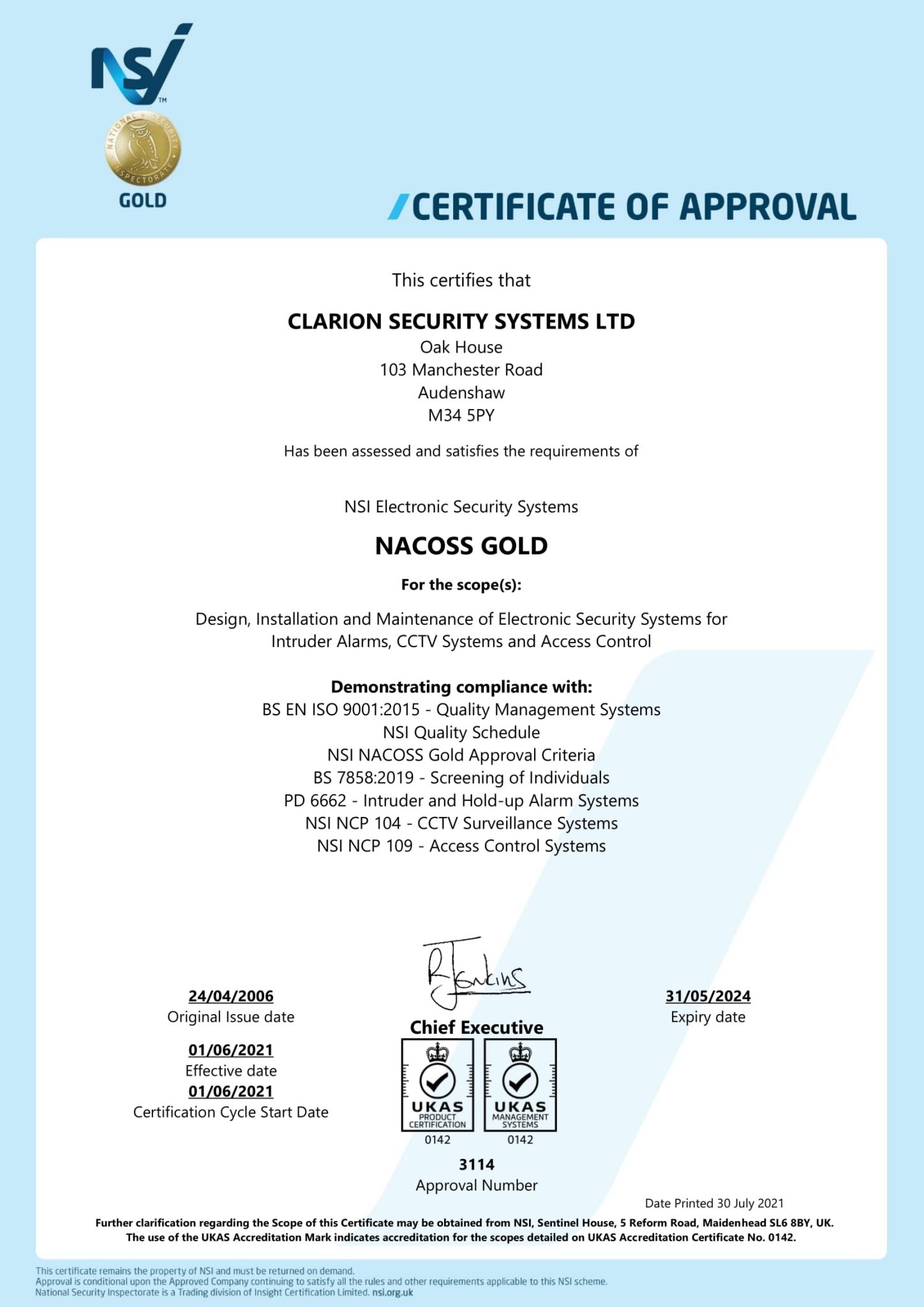 NSI Gold Installer (NACOSS Approved Installer)